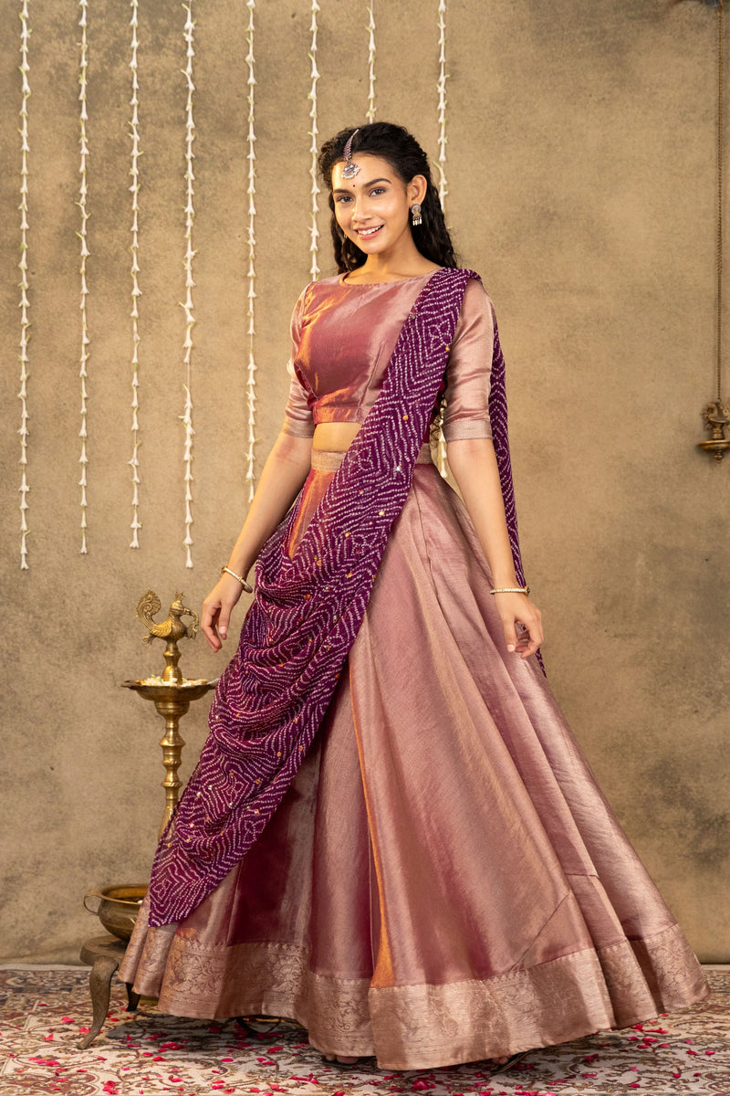 purple tissue skirt set with bandhani dupatta – Shopzters