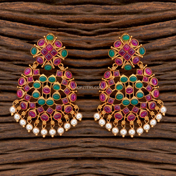 Buy Red Green Antique Chandbali With Pearls – Shopzters