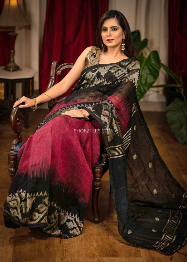 Buy Maroon & Black Combination Saree – Shopzters
