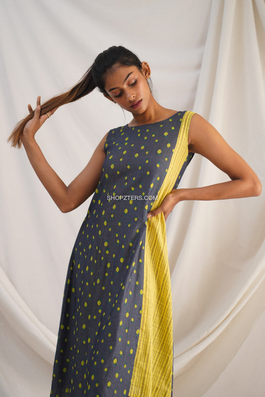 Denim Lemon print Midi Dress – Shopzters