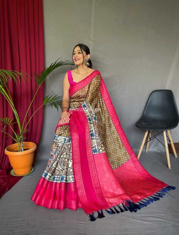 Pure Soft Silk Kalamkari Printed Saree – Shopzters